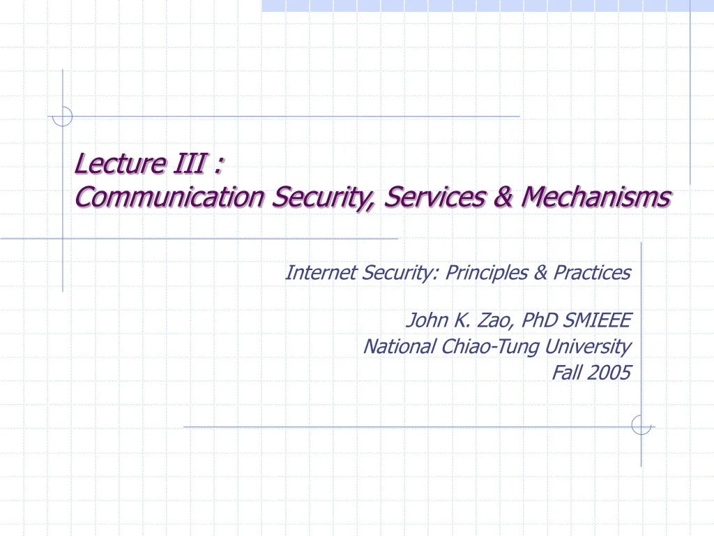 PPT - Communication Security Services and Mechanisms PowerPoint ...