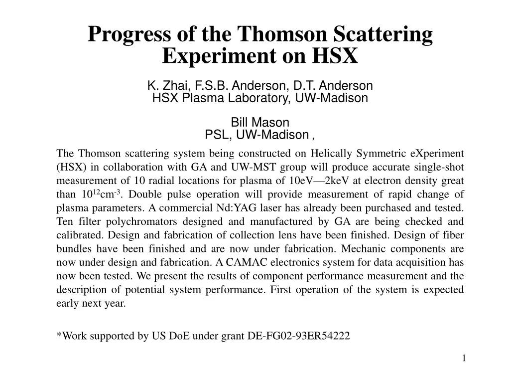 PPT - Progress of Thomson Scattering System on HSX PowerPoint ...