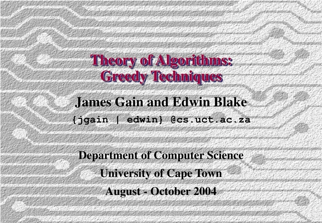 PPT - Theory of Algorithms: Greedy Techniques PowerPoint Presentation ...