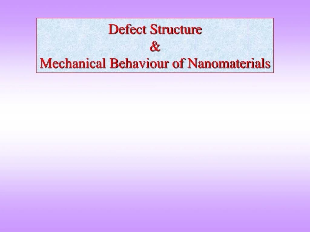 PPT - Defect Structure & Mechanical Behaviour of Nanomaterials ...