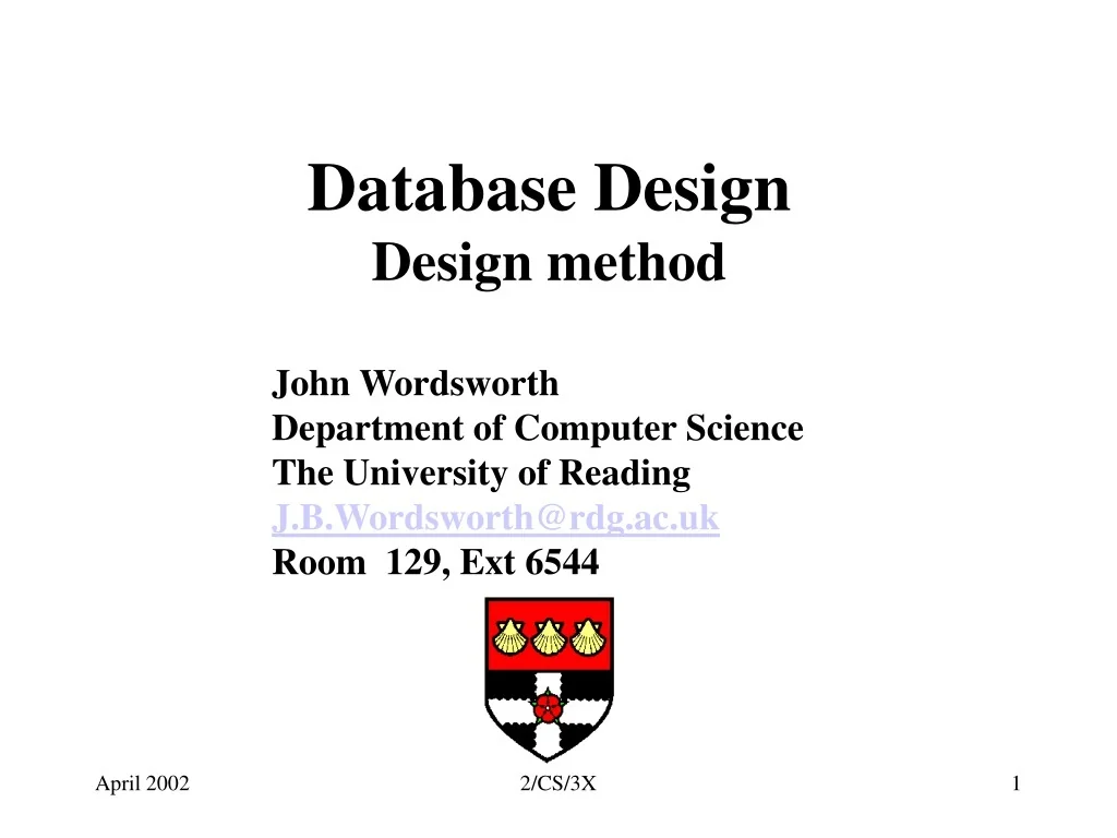PPT - Database Design Methods by John Wordsworth at the University of ...