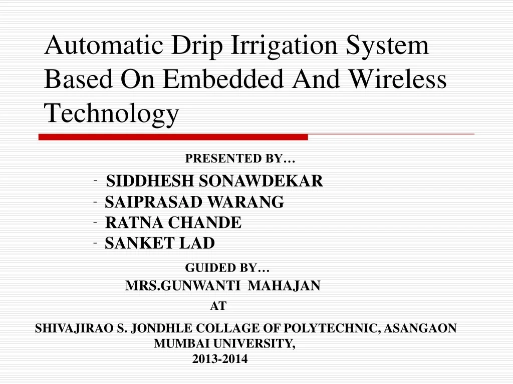 PPT - Automated Drip Irrigation System with Wireless Technology ...