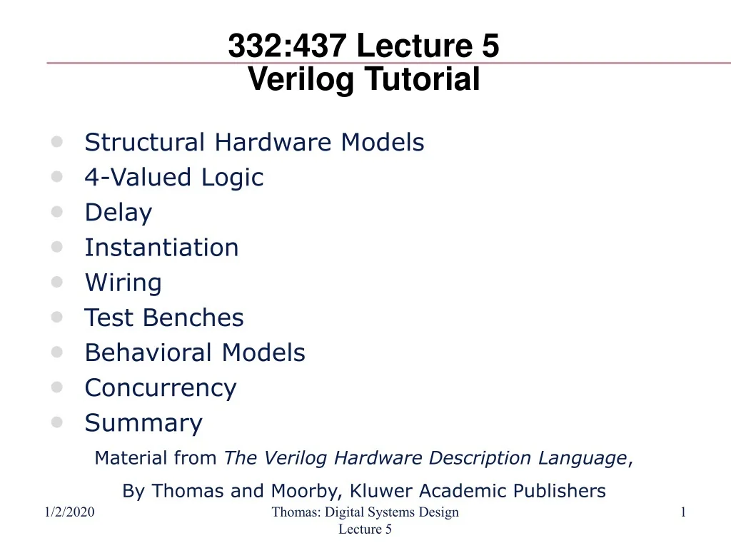 PPT - Verilog Tutorial: Structural Hardware Models & Logic | Lecture 5 PowerPoint Presentation ...