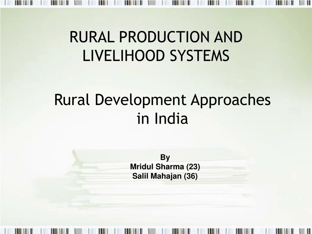 PPT - RURAL PRODUCTION AND LIVELIHOOD SYSTEMS PowerPoint Presentation ...