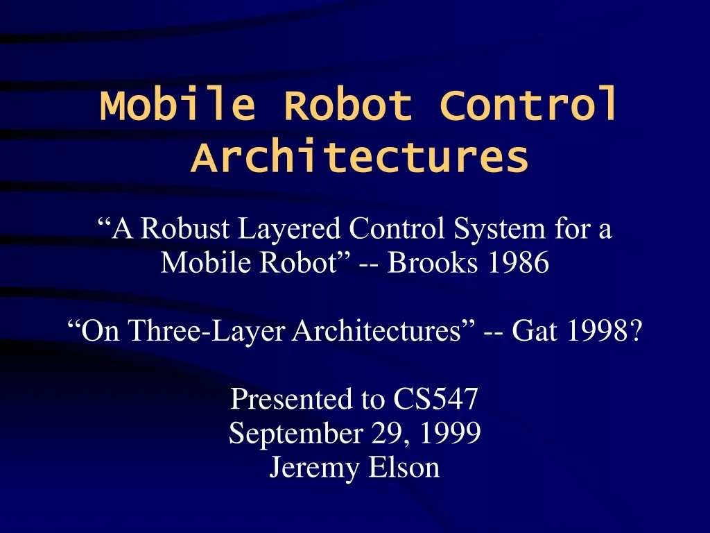 PPT - Mobile Robot Control Architectures PowerPoint Presentation, free ...