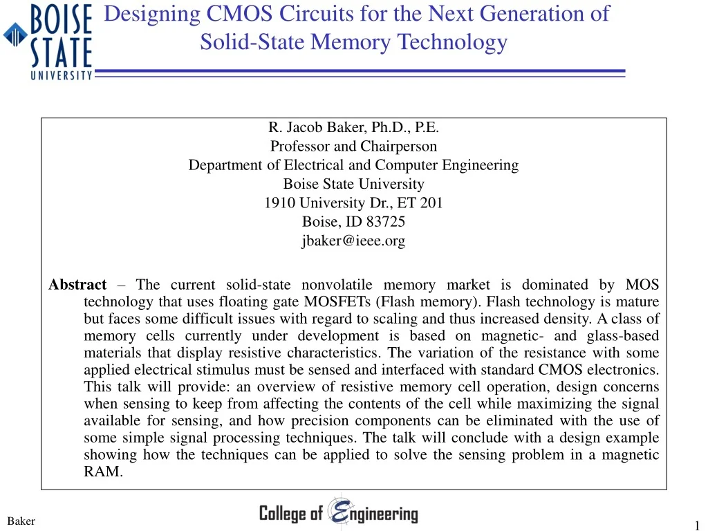PPT - Designing CMOS Circuits for the Next Generation of Solid-State ...