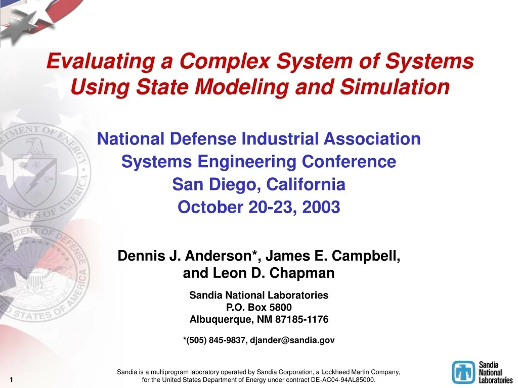 PPT - Evaluating a Complex System of Systems: State Modeling and ...