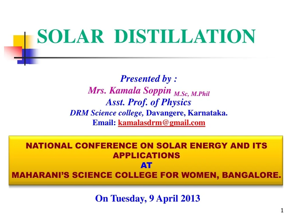 PPT - SOLAR DISTILLATION PowerPoint Presentation, free download - ID:9451137