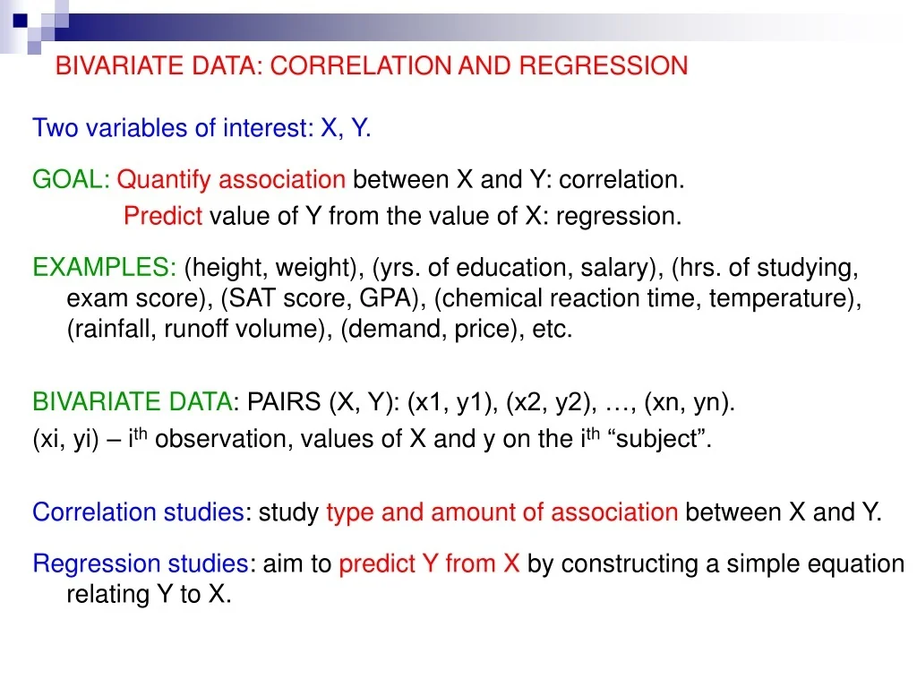 PPT - BIVARIATE DATA: CORRELATION AND REGRESSION PowerPoint Presentation - ID:9463874