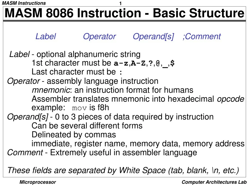 PPT - Mastering 8086 Instruction Set: MASM Basics & Linking Guide PowerPoint Presentation - ID ...