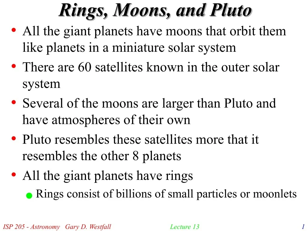 PPT - Moons, Rings, and Pluto: Exploring Giant Planets' Satellites ...