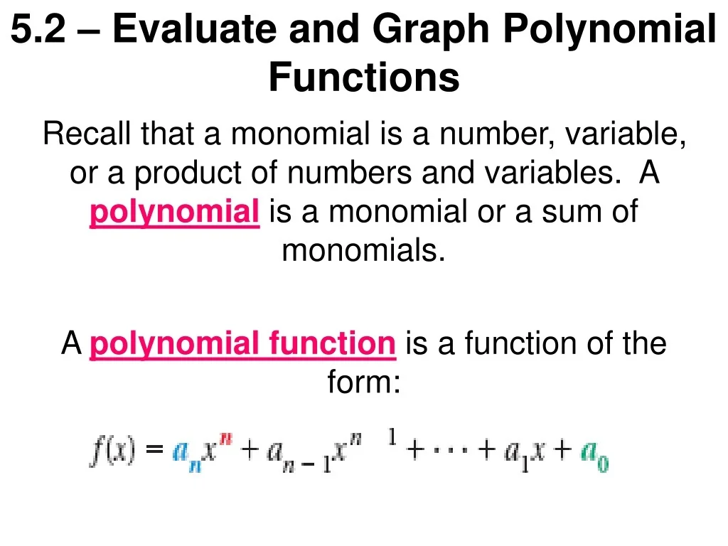 PPT - Polynomial Functions: Evaluation and Graphing Guide PowerPoint ...