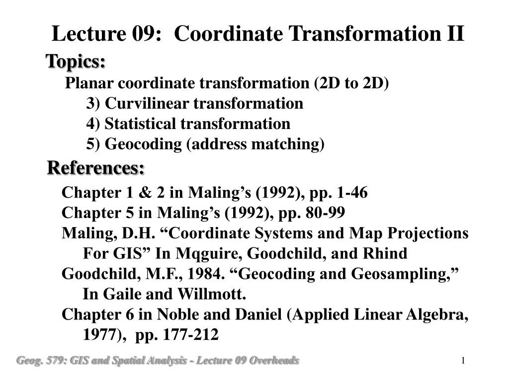PPT - Planar coordinate transformation (2D to 2D) 3) Curvilinear ...