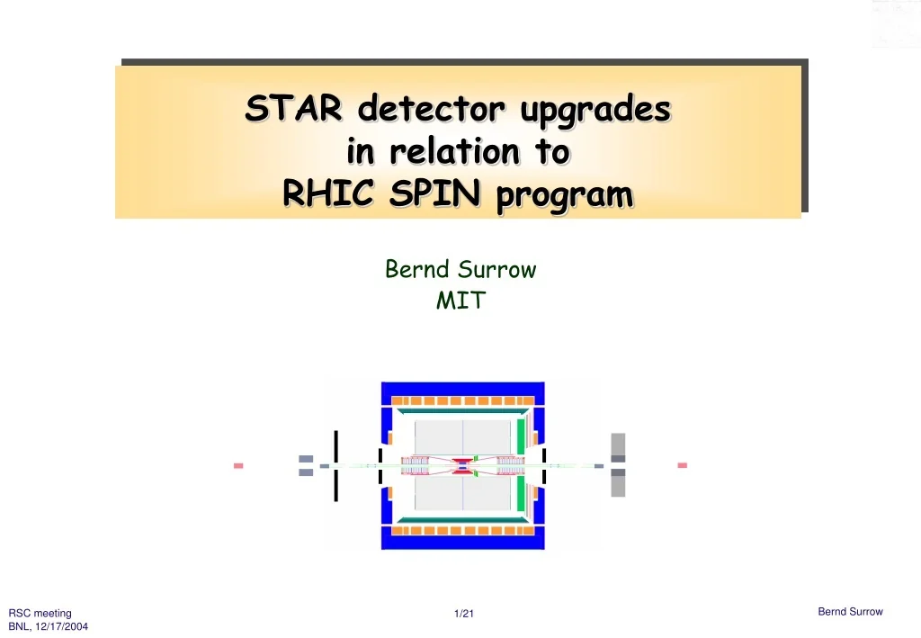 PPT - STAR Detector Upgrades for RHIC SPIN Program by Bernd Surrow ...
