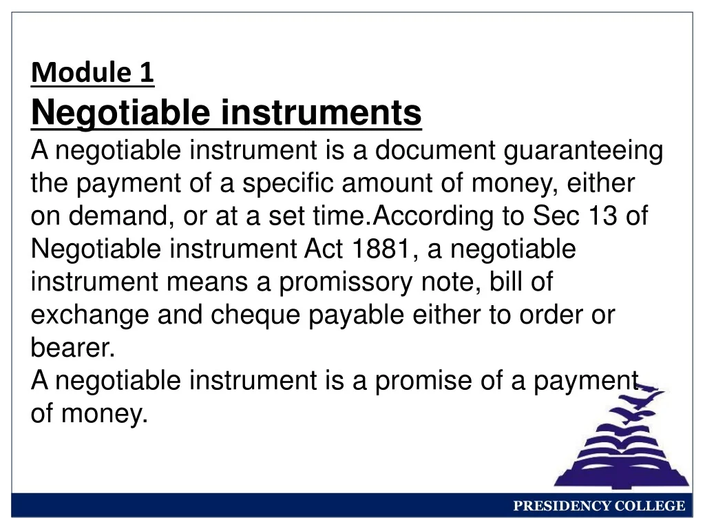 PPT - Negotiable Instruments in Financial Transactions PowerPoint ...