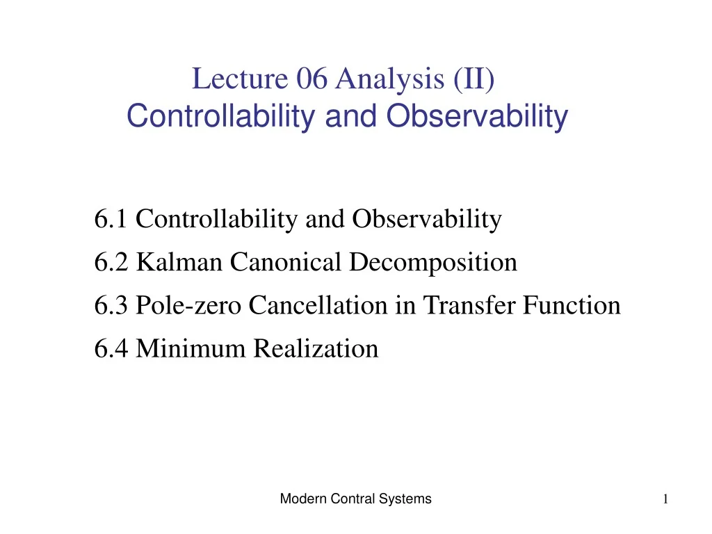 PPT - Modern Control Systems Analysis: Controllability and ...