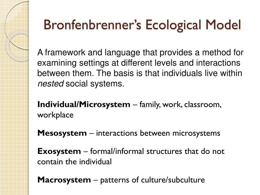 PPT - Bronfenbrenner’s Ecological Model PowerPoint Presentation, free ...