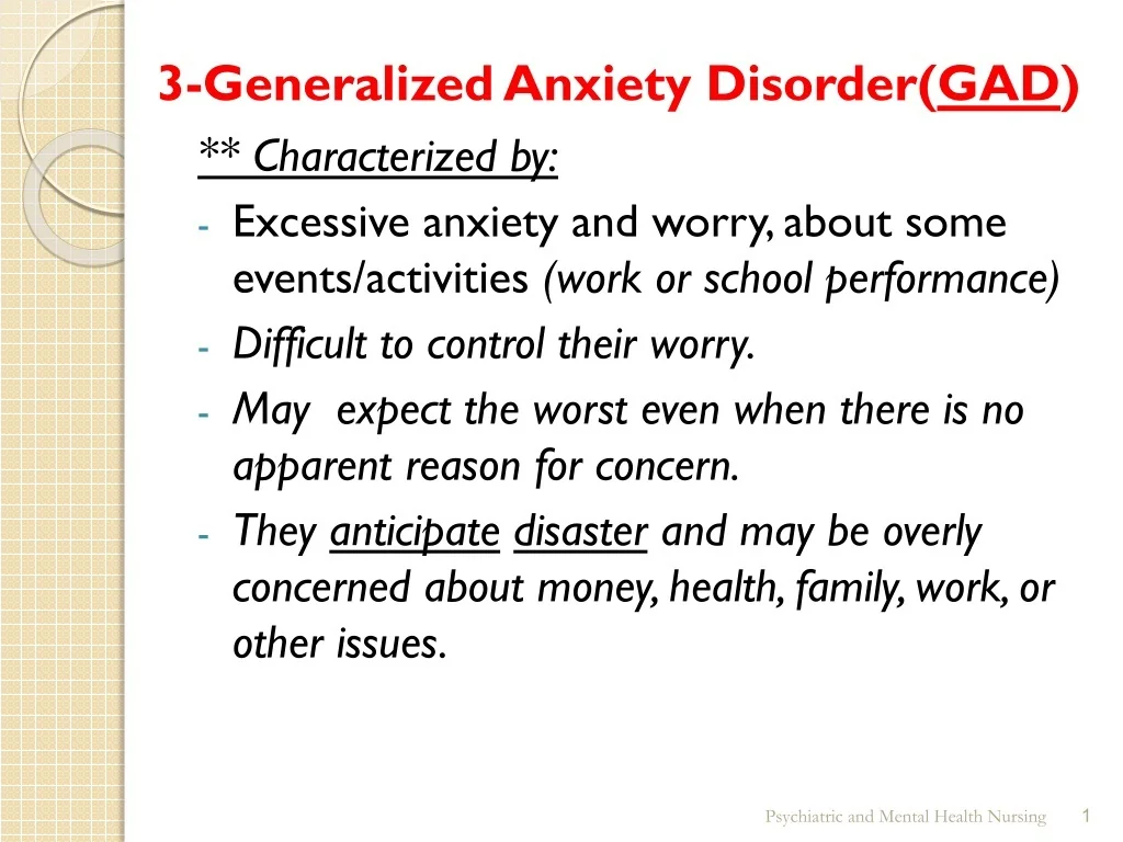 PPT - Generalized Anxiety Disorder: Symptoms, Diagnosis & Treatment ...