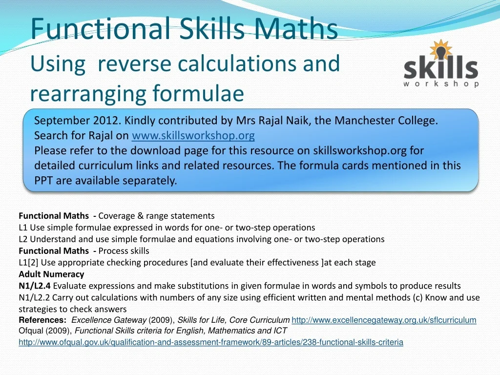 PPT - Mastering Functional Maths: Reverse Calculations & Formulas ...