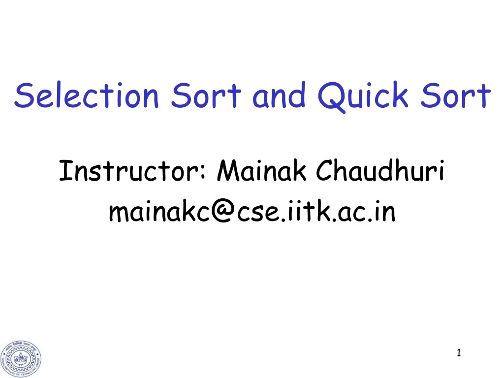 PPT - Selection Sort and Quick Sort PowerPoint Presentation, free ...