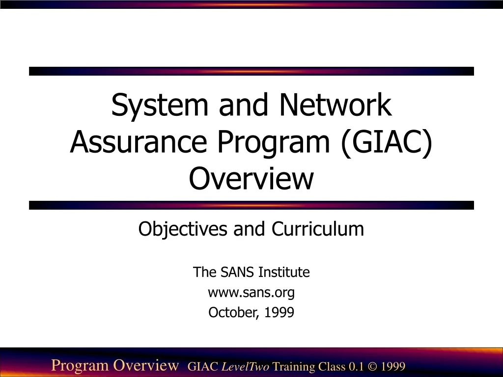 PPT - System and Network Assurance Program Overview PowerPoint ...