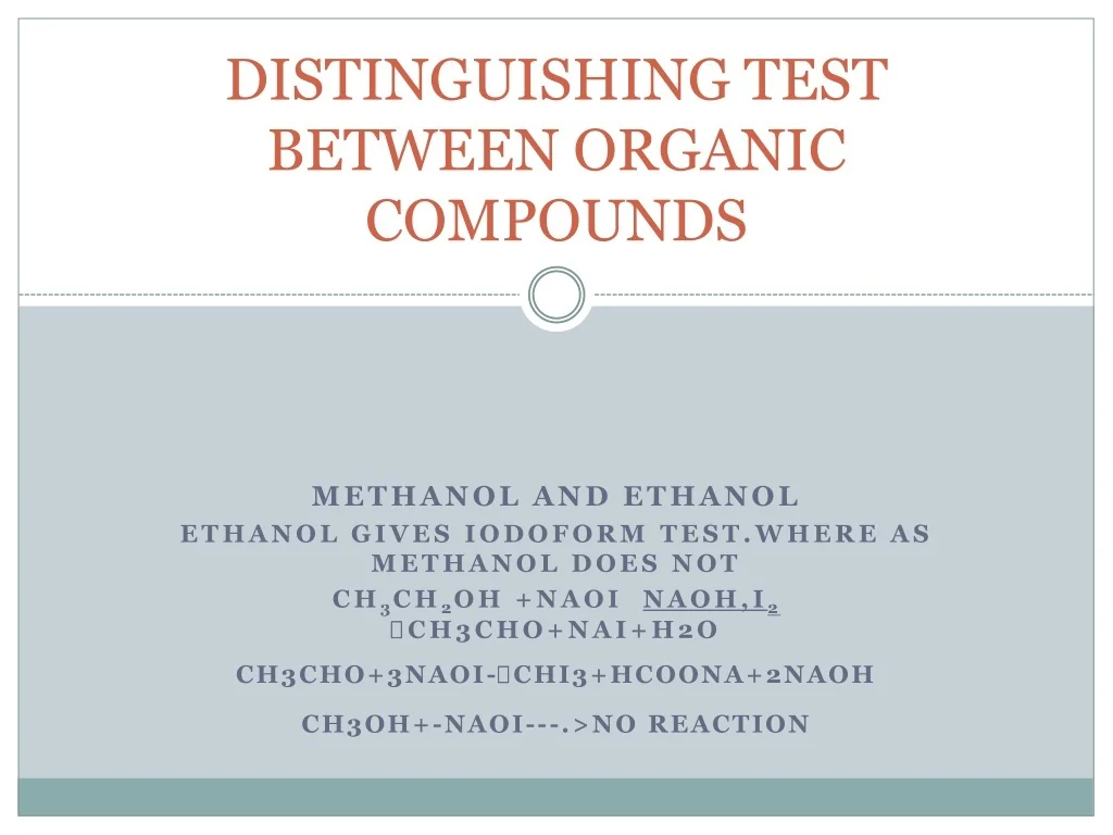 PPT - Distinguishing between Methanol and Ethanol: Chemical Tests ...