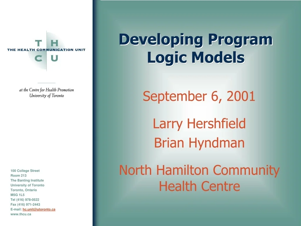 PPT - Workshop on Developing Program Logic Models PowerPoint ...