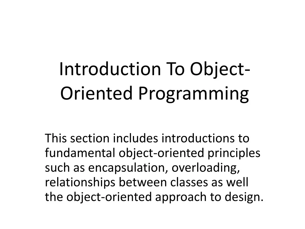 PPT - Introduction to Object-Oriented Programming PowerPoint ...