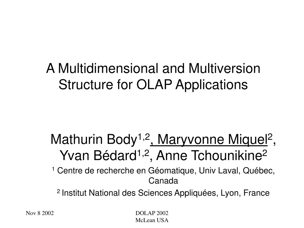 PPT - Temporal Evolution in Multidimensional OLAP Structures PowerPoint ...