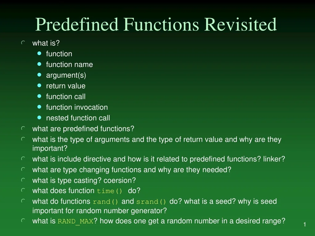 PPT - Predefined Functions Revisited PowerPoint Presentation, free ...