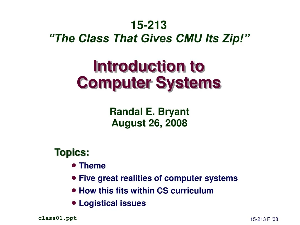 PPT - Introduction to Computer Systems: Unveiling Realities of ...