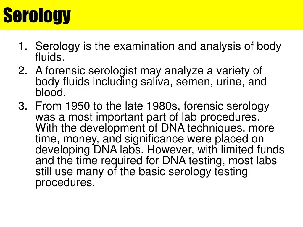 PPT - Forensic Serology: History, Blood Typing, and Spatter Evidence ...