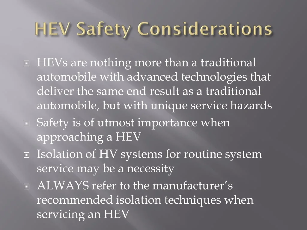PPT - HEV Safety Considerations PowerPoint Presentation, free download ...