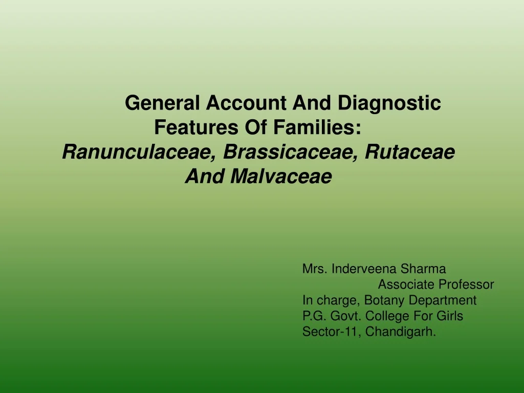 PPT - Identification of Families: Ranunculaceae, Brassicaceae, Rutaceae & Malvaceae PowerPoint ...