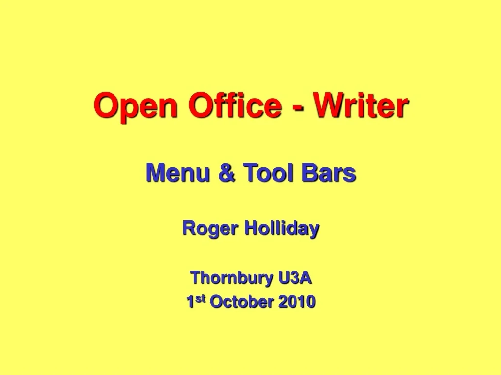 PPT - Open Office Writer Menu & Toolbars Comparison with MS Word 2000 ...