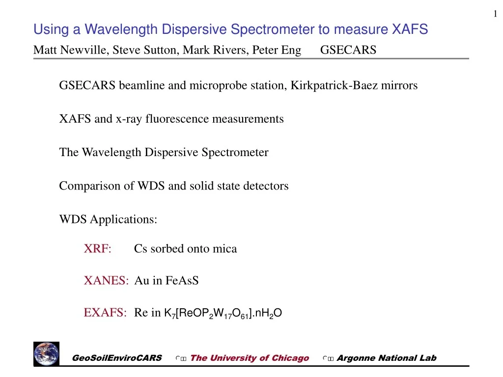 PPT - Using a Wavelength Dispersive Spectrometer to measure XAFS ...