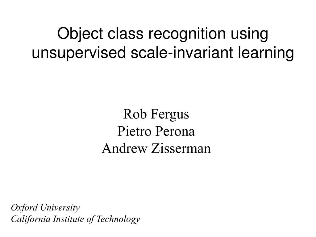 PPT - Object class recognition using unsupervised scale-invariant learning PowerPoint ...