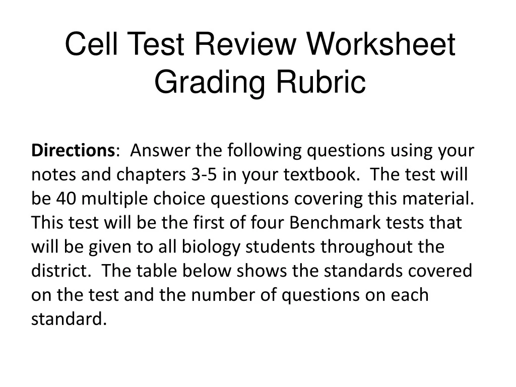 PPT - Cell Test Review Worksheet Grading Rubric PowerPoint Presentation ...