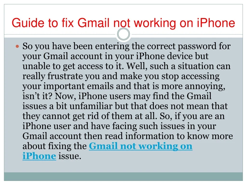 PPT - Guide to fix Gmail not working on iPhone PowerPoint Presentation ...