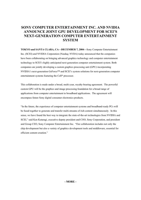 PPT - SONY COMPUTER ENTERTAINMENT INC. AND NVIDIA ANNOUNCE JOINT GPU ...